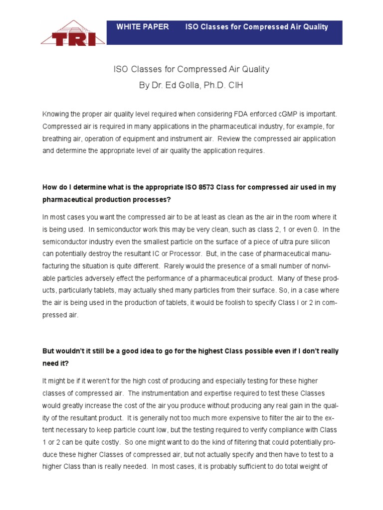 ISO Classes For Compressed Air Quality by Dr. Ed Golla, Ph.D. CIH | PDF ...