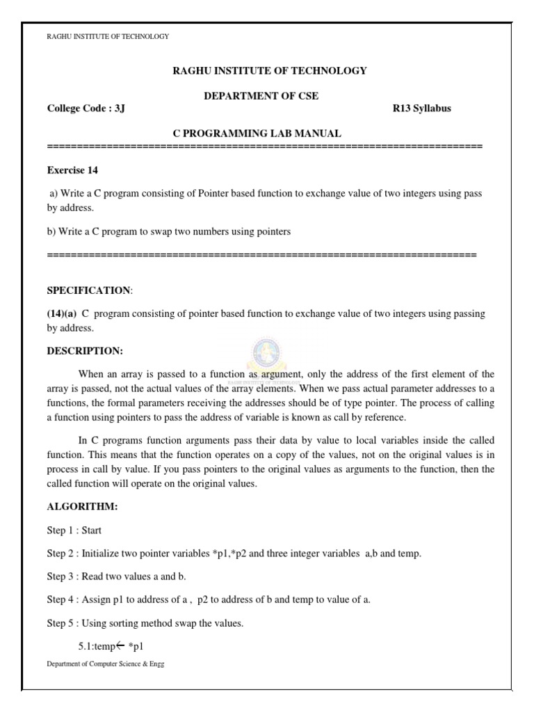 Raghu Institute of Technology | PDF | Parameter (Computer Programming ...