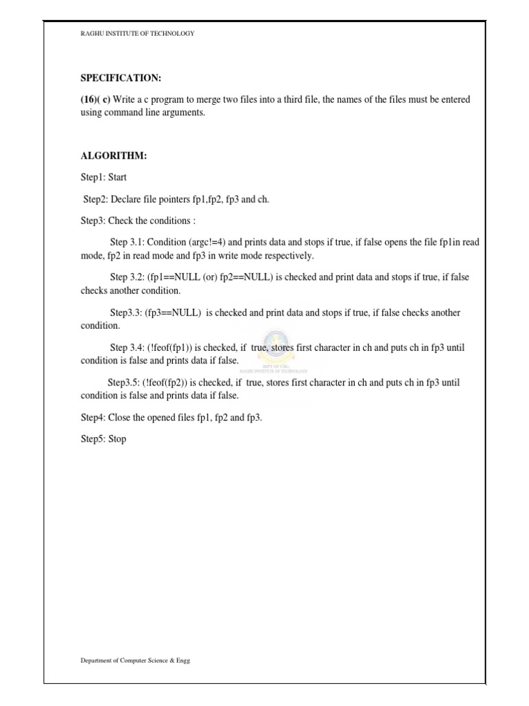 Specification: (16) (C) Write A C Program To Merge Two Files Into A ...