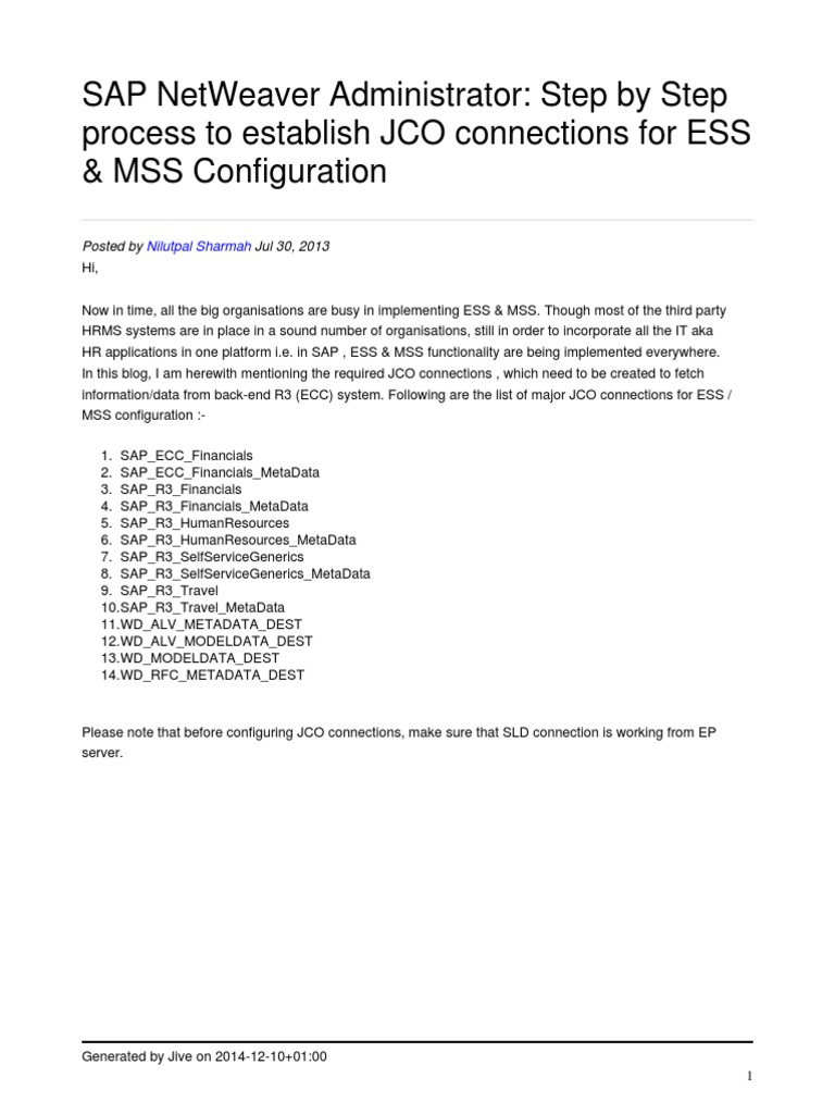 Jco Connections Required For Ess Mss Configuration | PDF | Computer ...