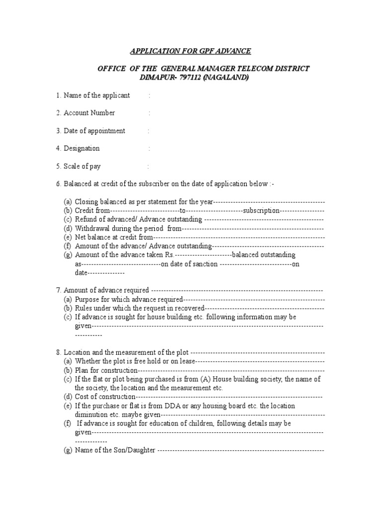 GPF Advance Application Form | PDF