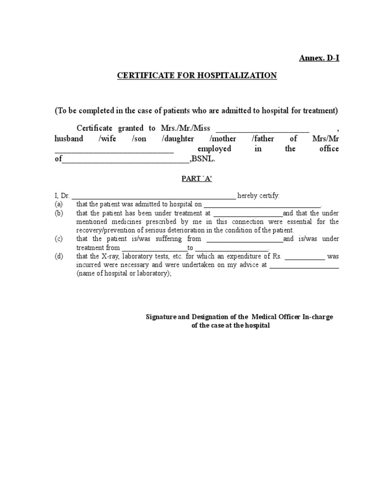 Certificat of Hospitalisation | PDF