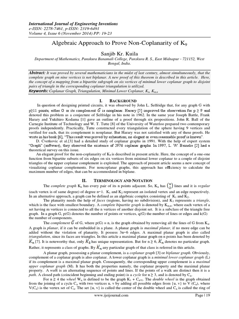 Algebraic Approach To Prove Non-Coplanarity of K9 | PDF | Vertex (Graph ...