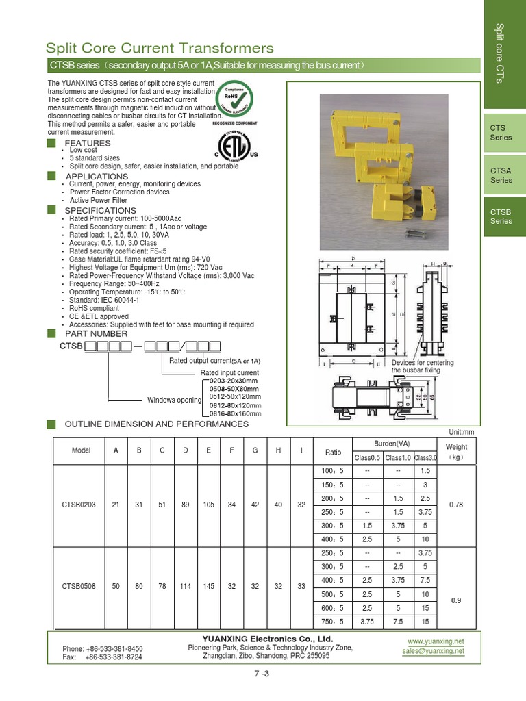 CTSB Series Split Core Current Transformers | PDF | Power Engineering ...