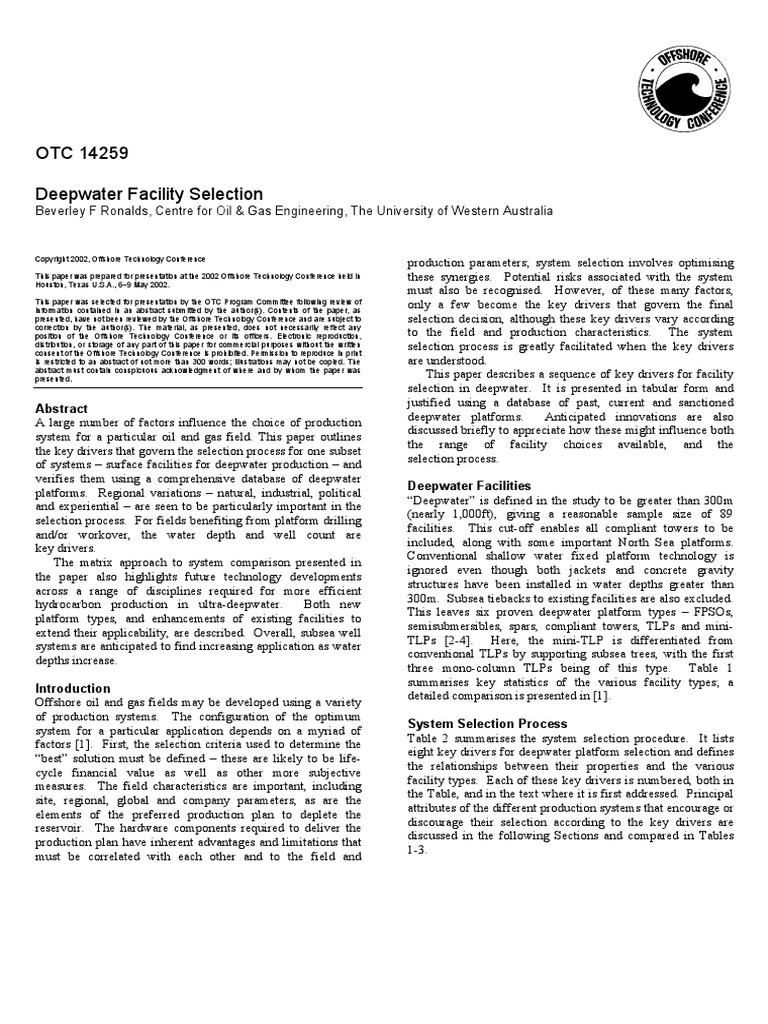 Deepwater Oil Field Production Facility Selection | PDF | Subsea ...