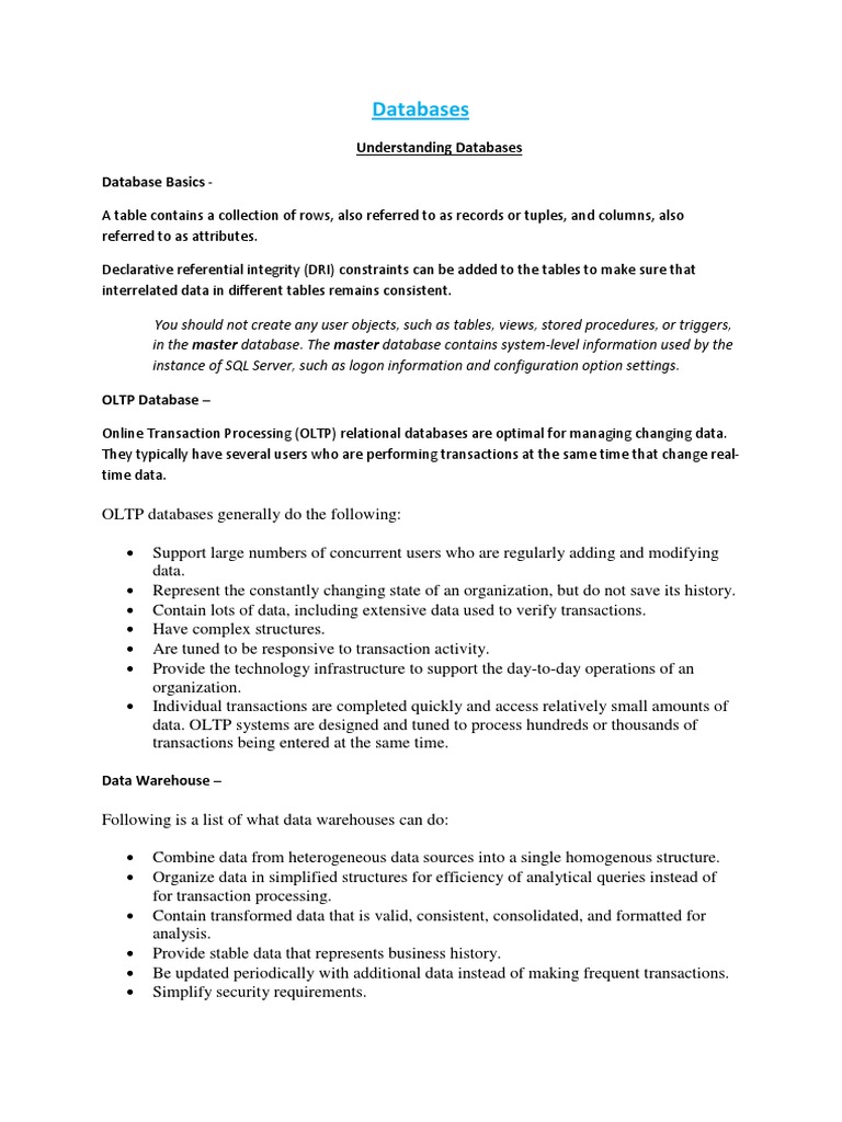 Databases: Understanding Databases Database Basics | PDF | Microsoft Sql Server | Database ...