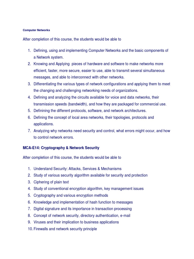 Computer Networks: MCA-E14: Cryptography & Network Security | PDF ...
