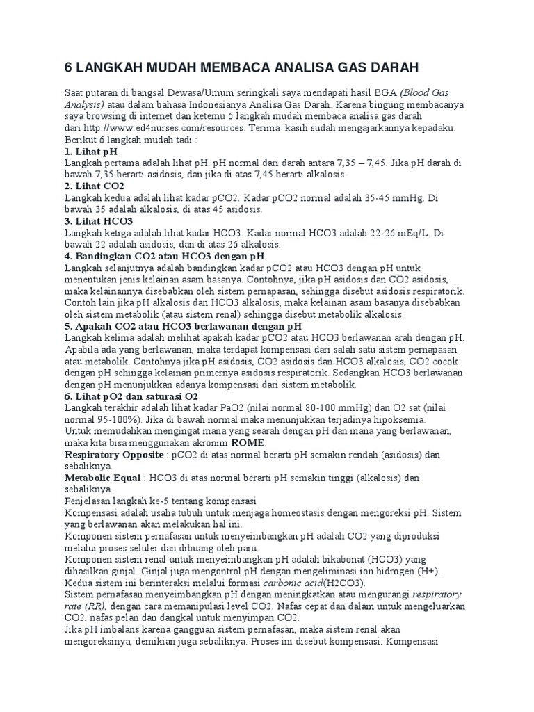 6 Langkah Mudah Membaca Analisa Gas Darah | PDF