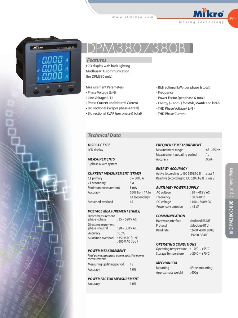 DPM380 Digital Power Meter Overview | PDF | Computers