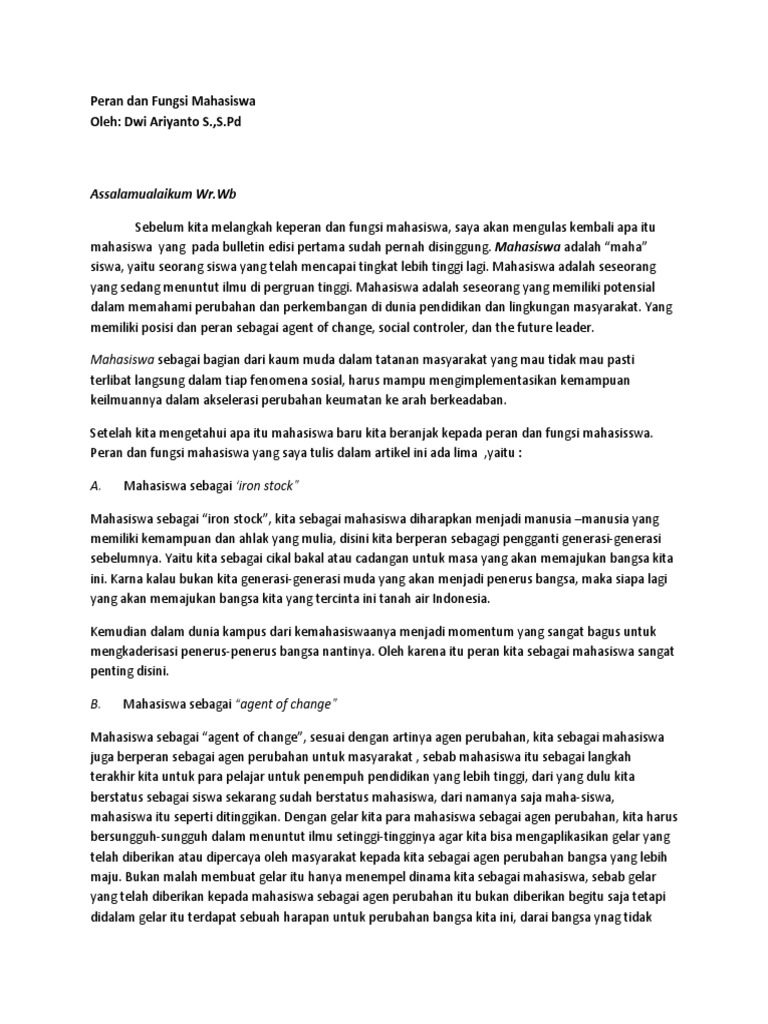 Peran Dan Fungsi Mahasiswa | PDF