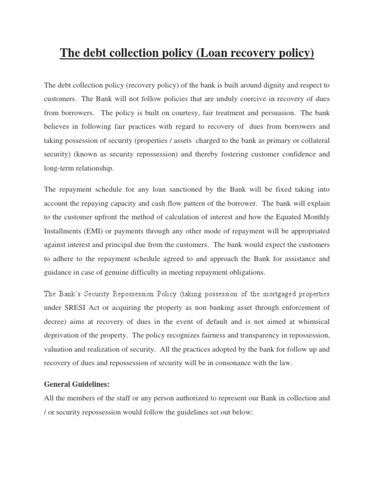 The Debt Collection Policy | PDF | Repossession | Debt