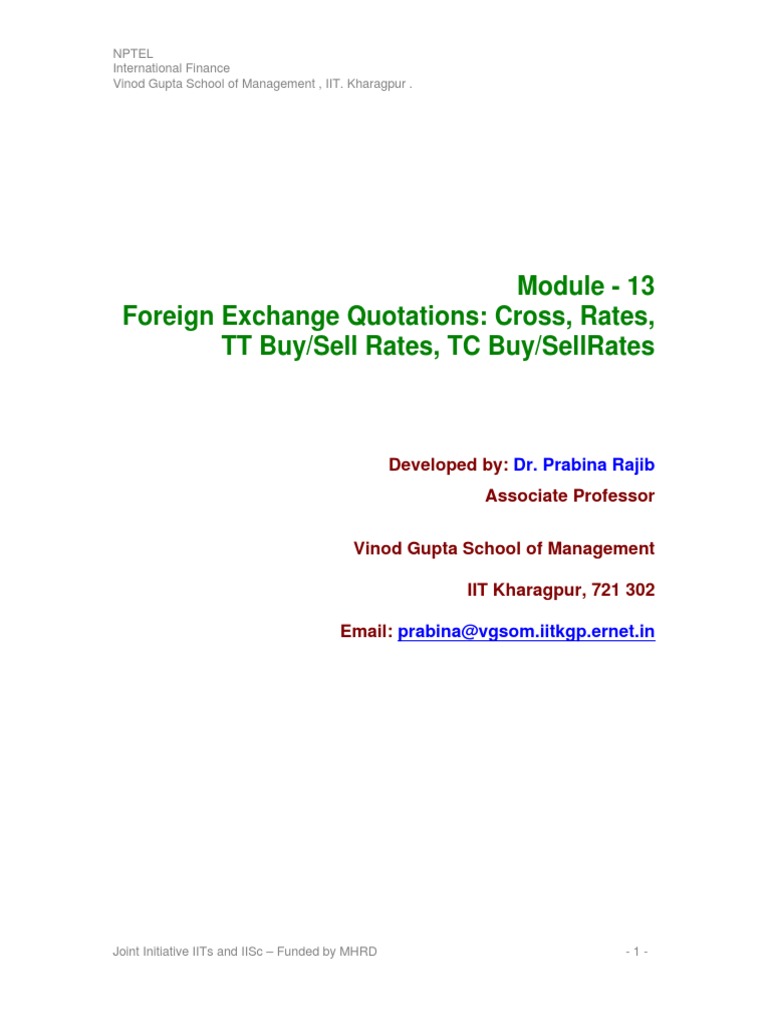 Module - 13 Foreign Exchange Quotations: Cross, Rates, TT Buy/Sell ...