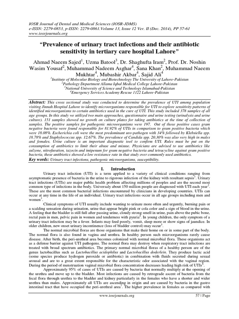 Prevalence of Urinary Tract Infections and Their Antibiotic Sensitivity ...
