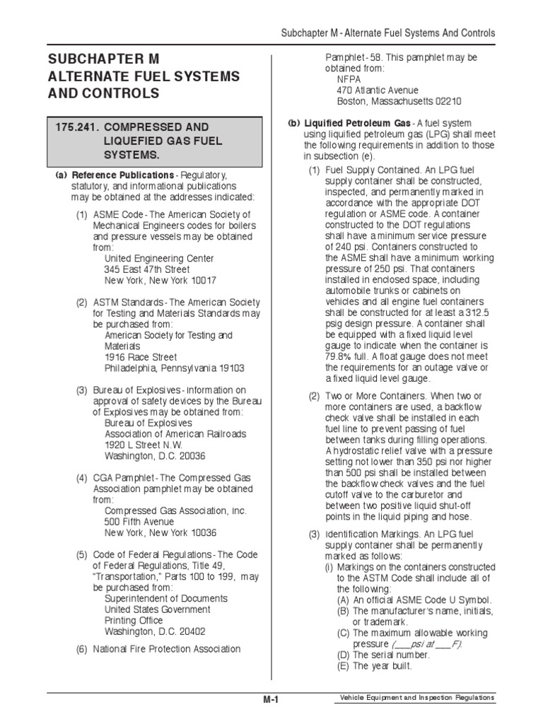 Subchapter M Alternate Fuel Systems and Controls | PDF | Valve | Carburetor