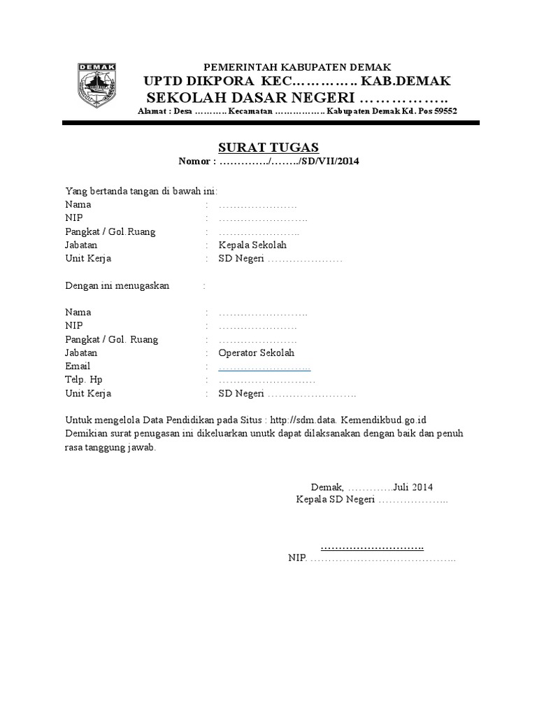 Contoh SK Surat Tugas Operator Emis PDF