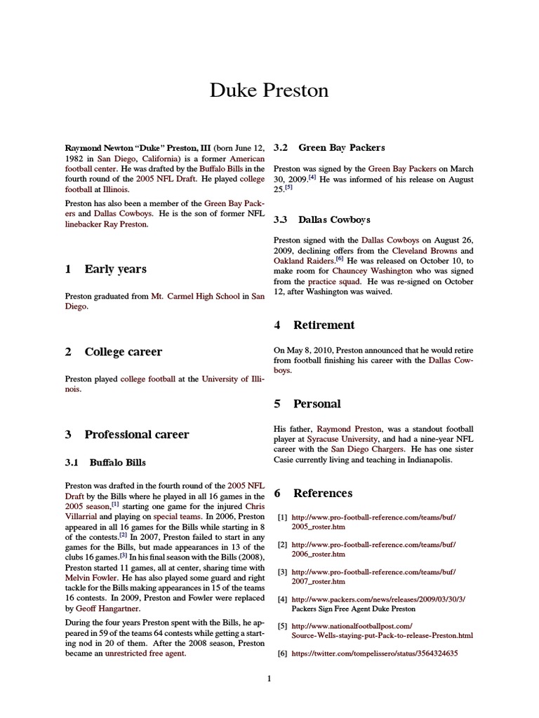 Duke Preston: 1 Early Years | Download Free PDF | Professional Sports ...