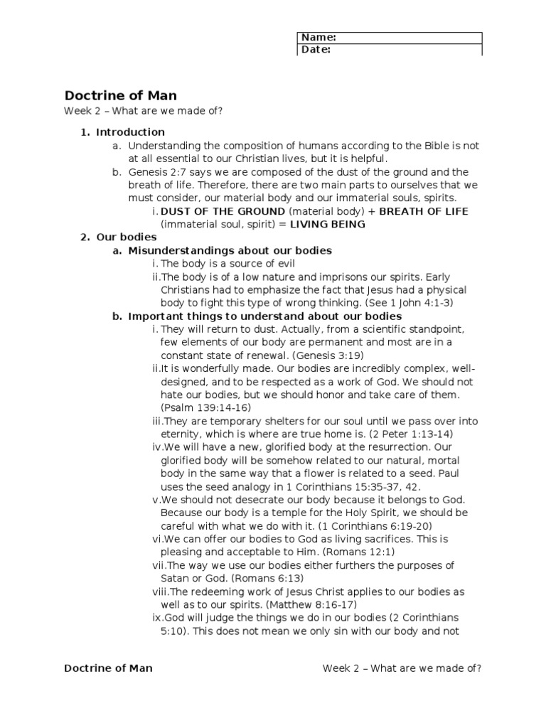 Doctrine of Man, Part 2 - What Are We Made Of? (Teaching Notes ...