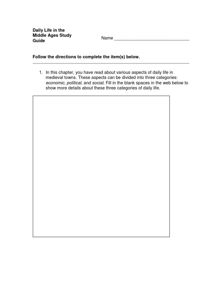 Daily Life in The Middle Ages Study Guid1 | PDF