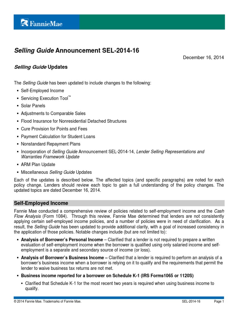 Dec 15 FNMA Selling Guide Update | PDF | Fannie Mae | Student Loan