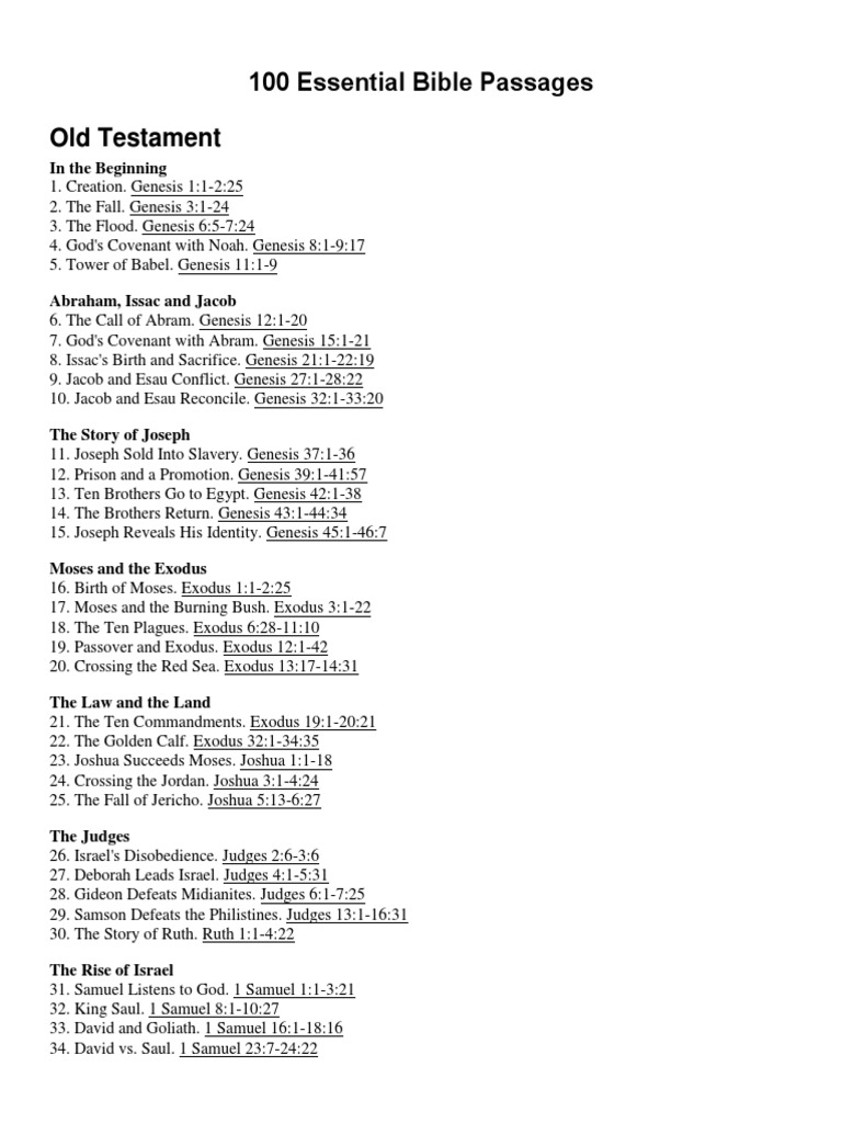 100 Essential Bible Passages | PDF | Book Of Genesis | Acts Of The Apostles