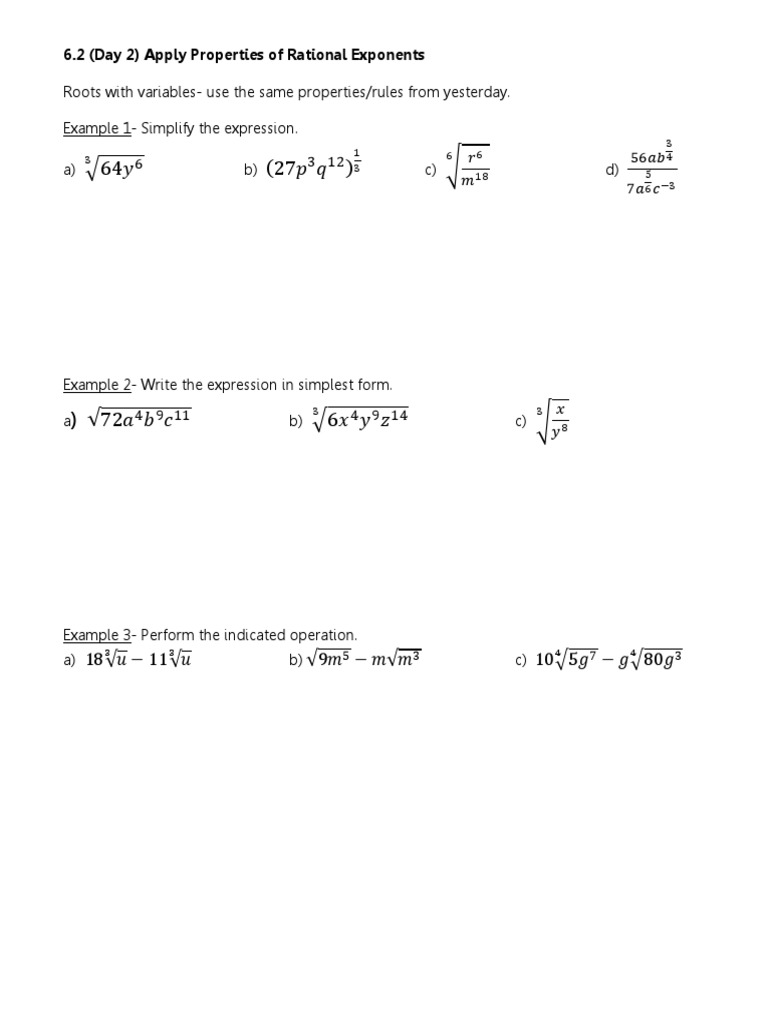 6.2 Day 2 Apply Properties of Rational Exponents | PDF | Computers