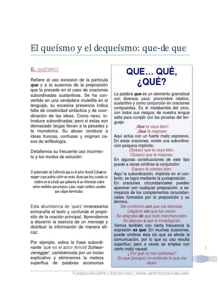 Dequeismo y El Queismo | PDF | Oración (Lingüística) | Verbo Dequeismo y El Queismo | PDF | Oración (Lingüística) | Verbo