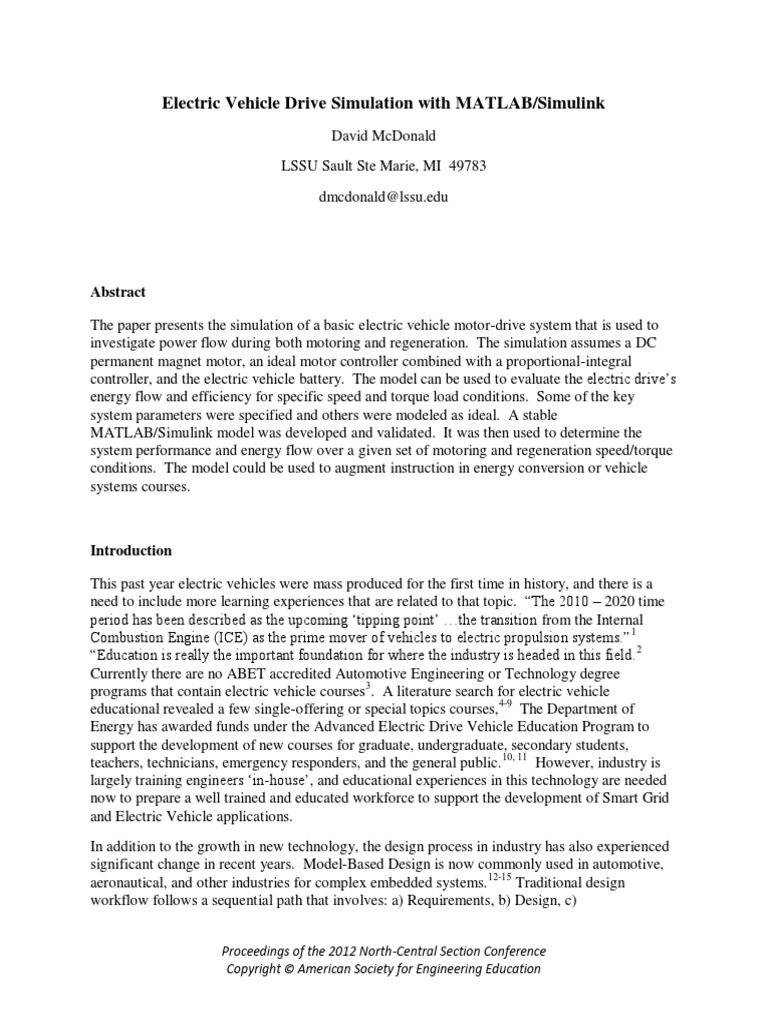 Electric Vehicle Drive Simulation With MATLAB/Simulink | PDF | Power ...