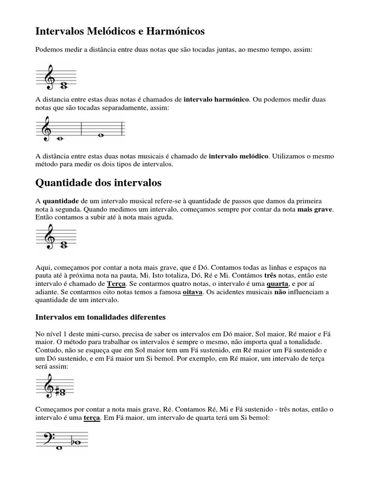 Intervalos Melódicos e Harmónicos | PDF | Intervalo (música) | Escala ...
