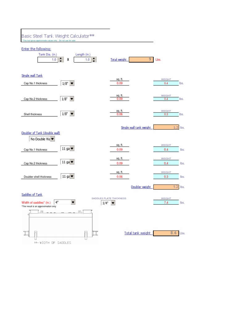 Steel Tank Weight Calculator Tool | PDF