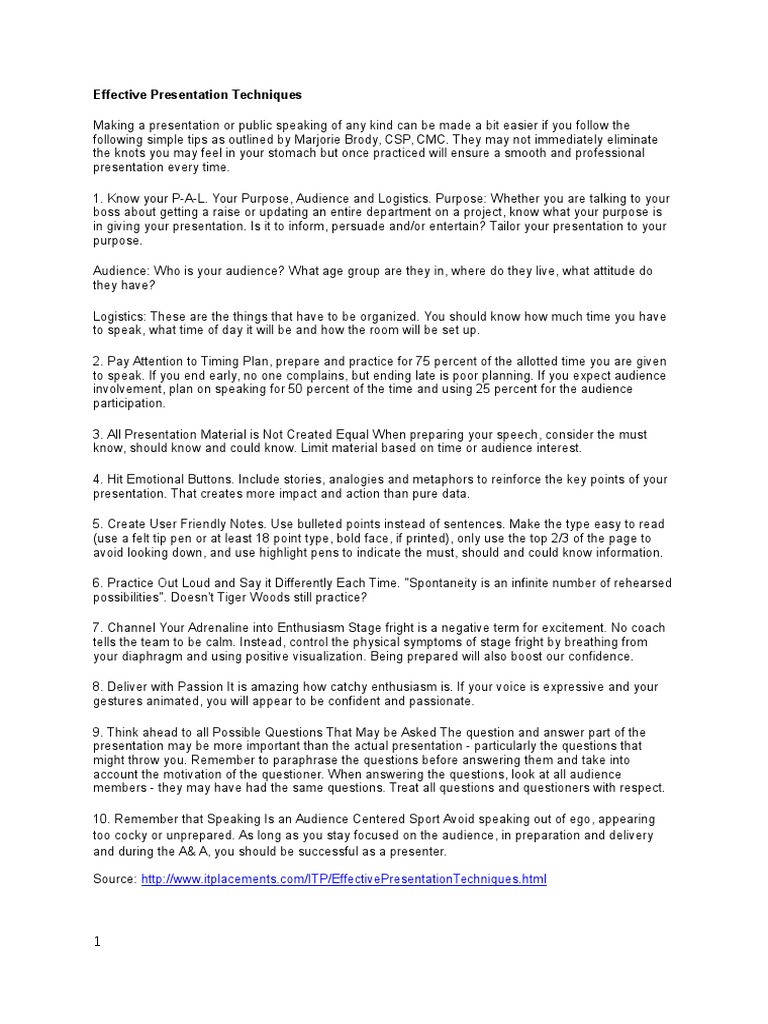 Effective Presentation Techniques | PDF | Audience | Public Speaking