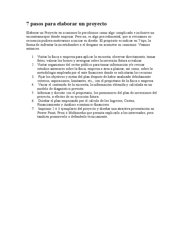 7 Pasos para Elaborar Un Proyecto | PDF