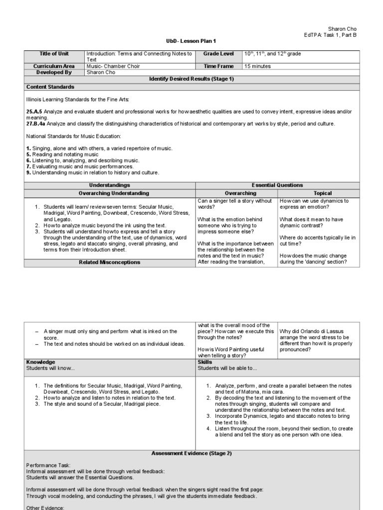 Edtpa Task 1 - Part B | PDF | Singing | Educational Assessment