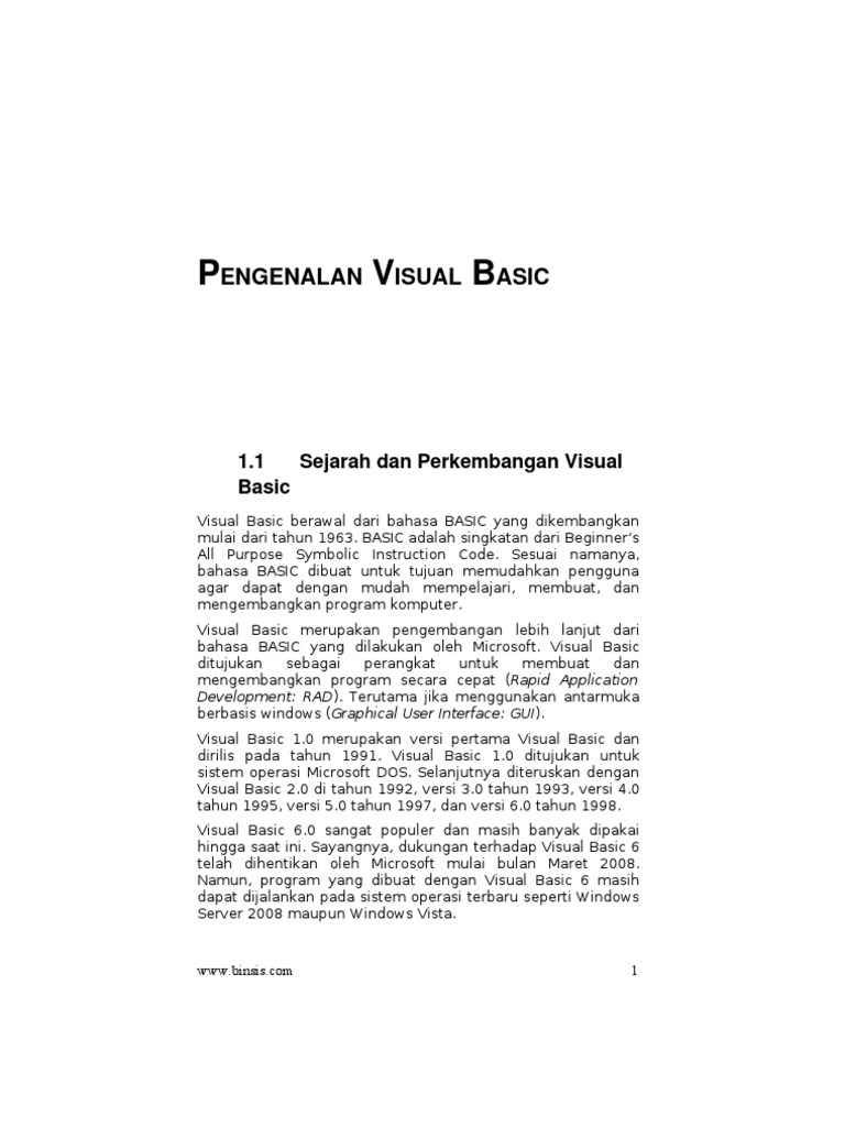 Pengenalan Visual Basic 2008 (Bab 1) | PDF | Seni | Komputer