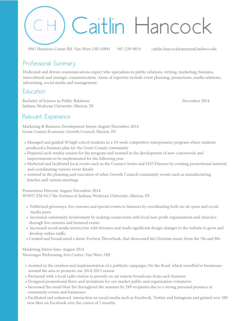 Caitlin Hancock Resume | PDF | Social Media | Popular Culture & Media ...