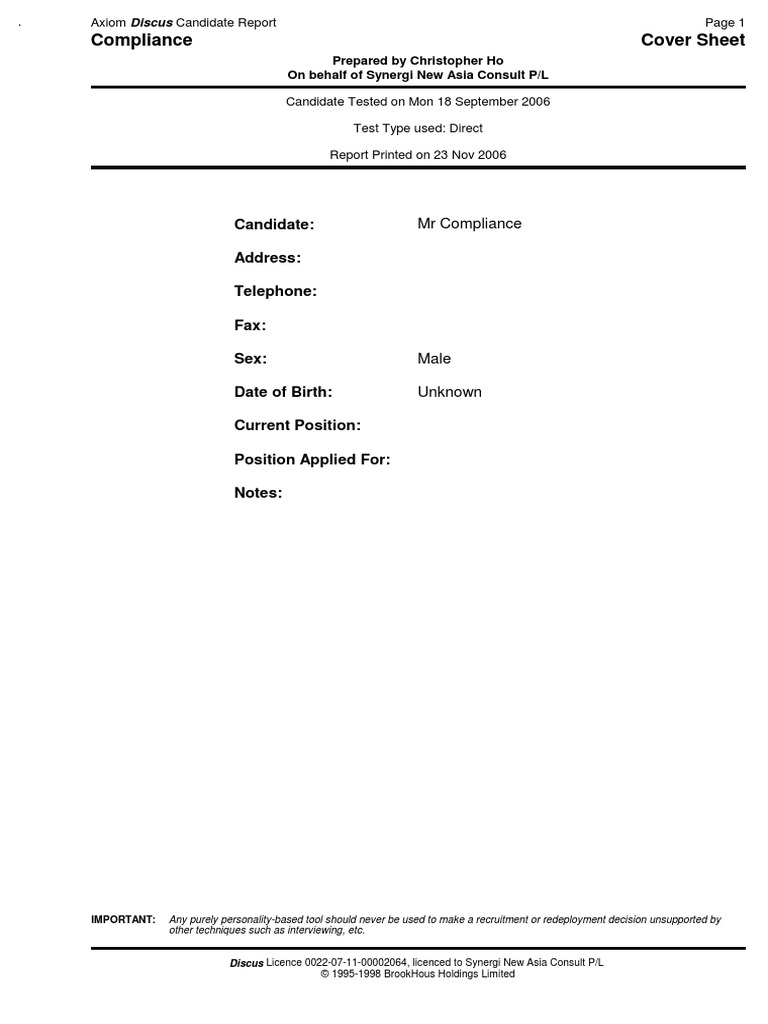 Compliance Cover Sheet | PDF | Motivation | Motivational