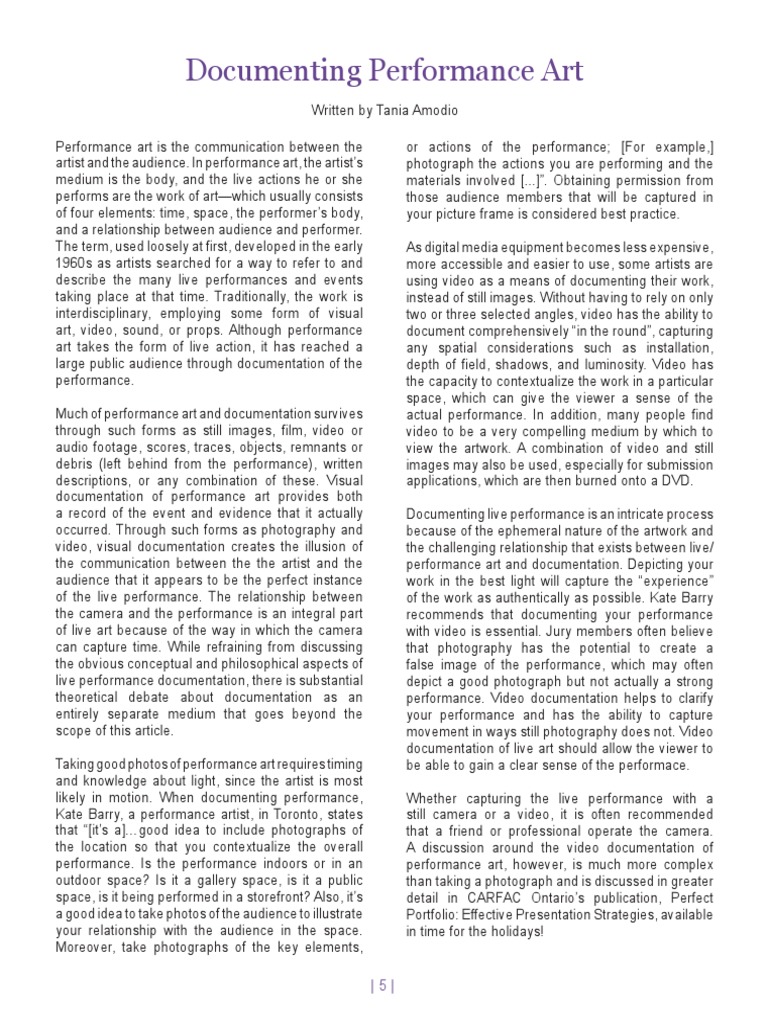 Documenting Performance Art Techniques | PDF | Performance Art | Video