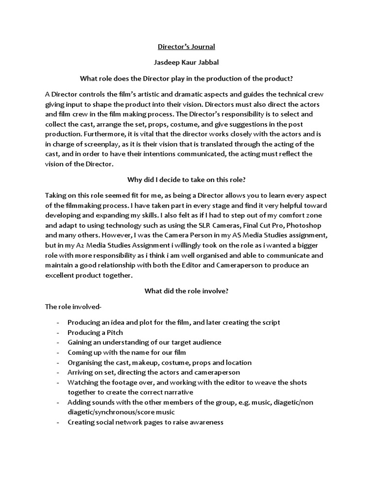 Director Journal | PDF | Film Director | Filmmaking