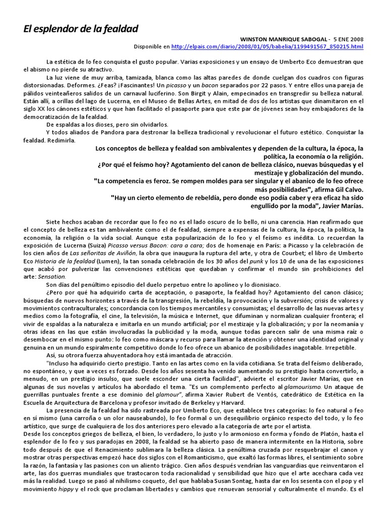 La Fealdad: Nueva Estética Popular | PDF