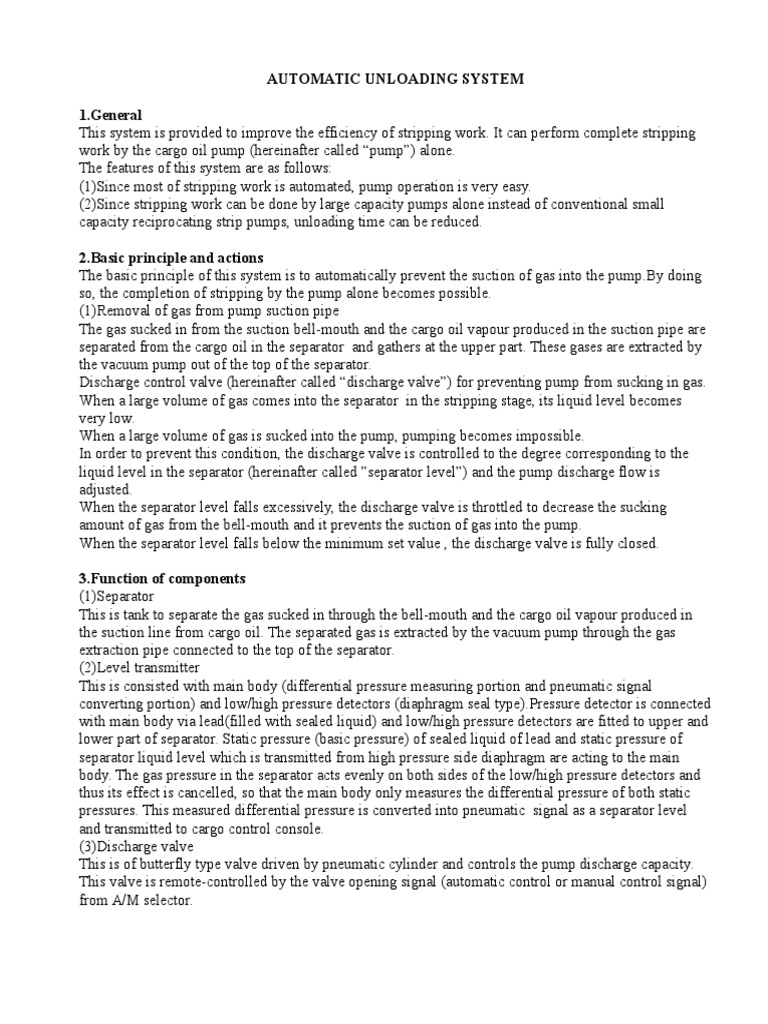 Automatic Unloading System | PDF | Pump | Valve