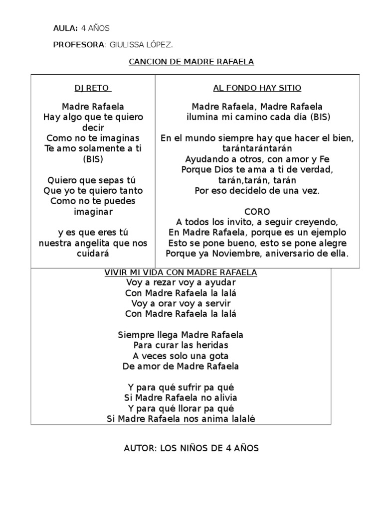 Canción de Madre Rafaela para Niños | PDF | Poesía