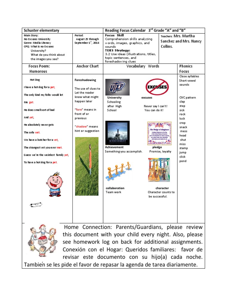 3rd Grade Reading Focus Calendar | PDF | Language Arts & Discipline