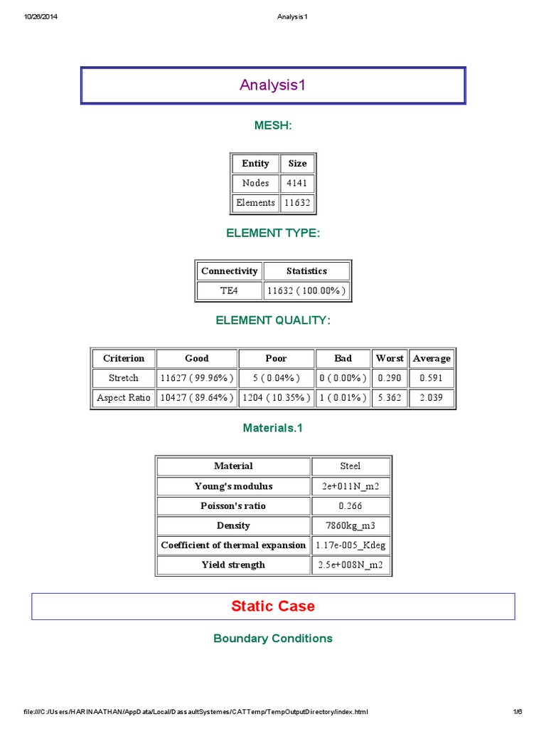 CATIA CAE Static Analysis Report | PDF | Continuum Mechanics | Building ...