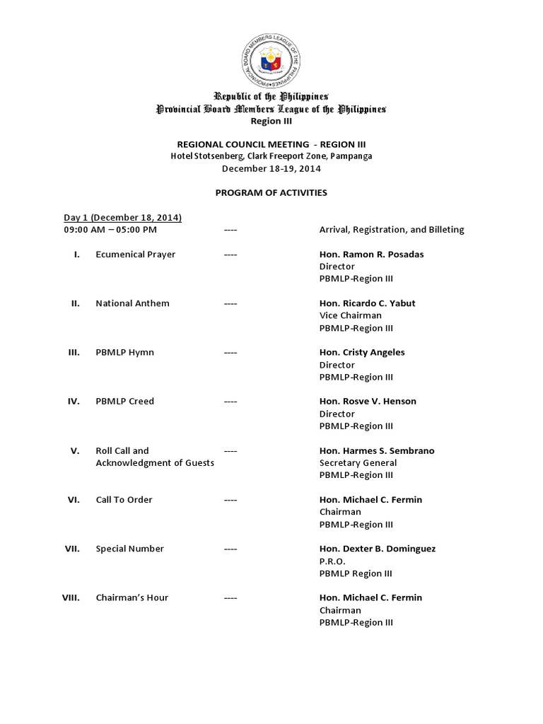 PBMLP Region III Meeting Agenda | PDF | Travel