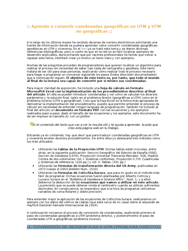 Convertir Coordenadas Geográficas en UTM y UTM en Geográficas | PDF | Geomática | Cartografía