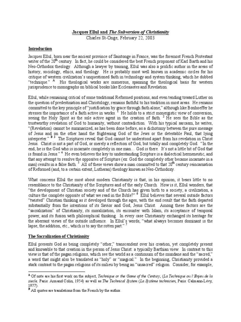 Ellul's Critique of Modern Christianity | PDF | Religion & Spirituality ...