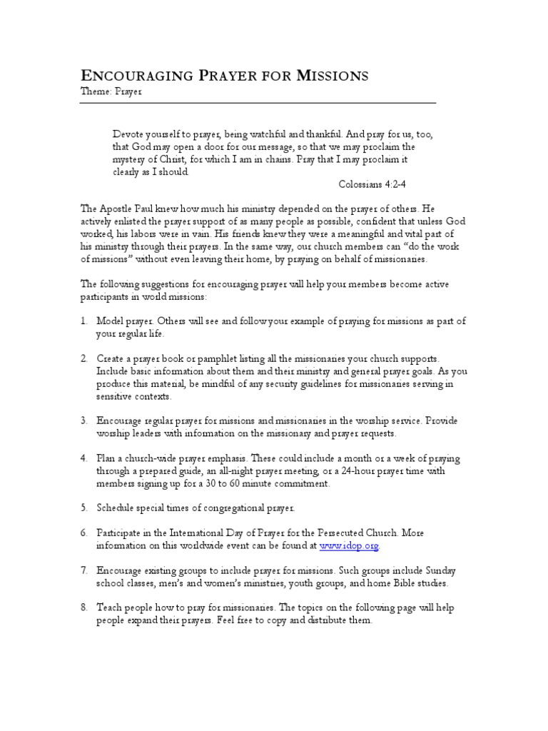 Encouraging Prayer For Missions | PDF | Missionary (Lds Church ...