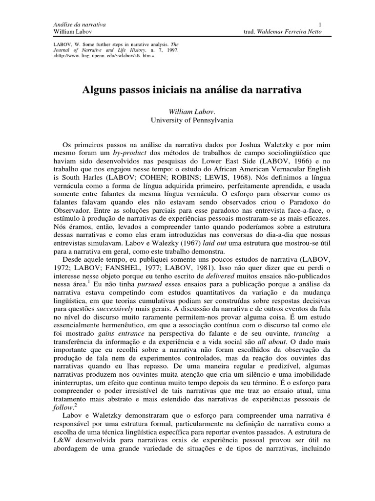 LABOV - Análise Da Narrativa | PDF | Narração | Tempo