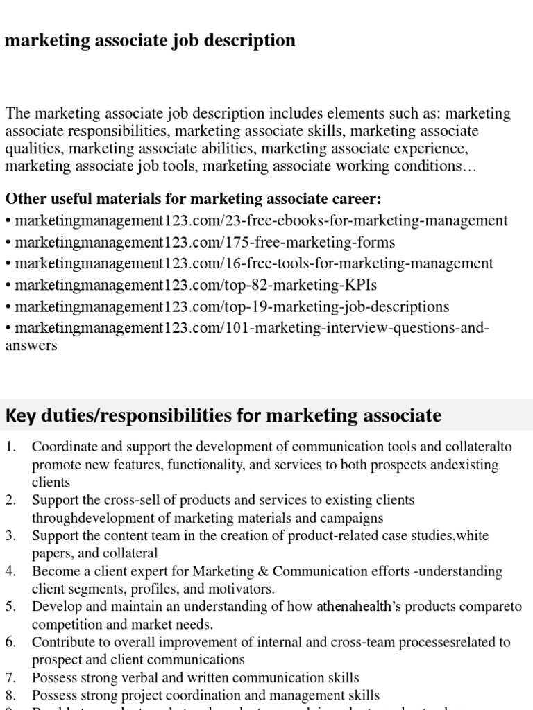 Marketing Associate Job Description | PDF | Competence (Human Resources ...