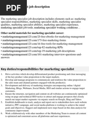 Duties Of A Marketing Specialist