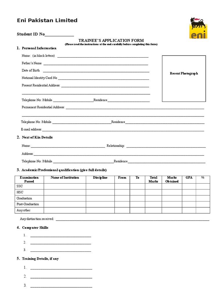 Trainee Application Form | PDF
